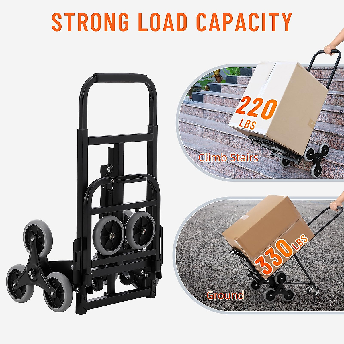 Stair Climbing Cart, 330 LB Climber Hand Truck Dolly with Adjustable Handle, Portable Folding Dolly Cart for Stairs, Stair Climbing Dolly Hand Carts with 10 Wheels for Shopping Moving Office Use