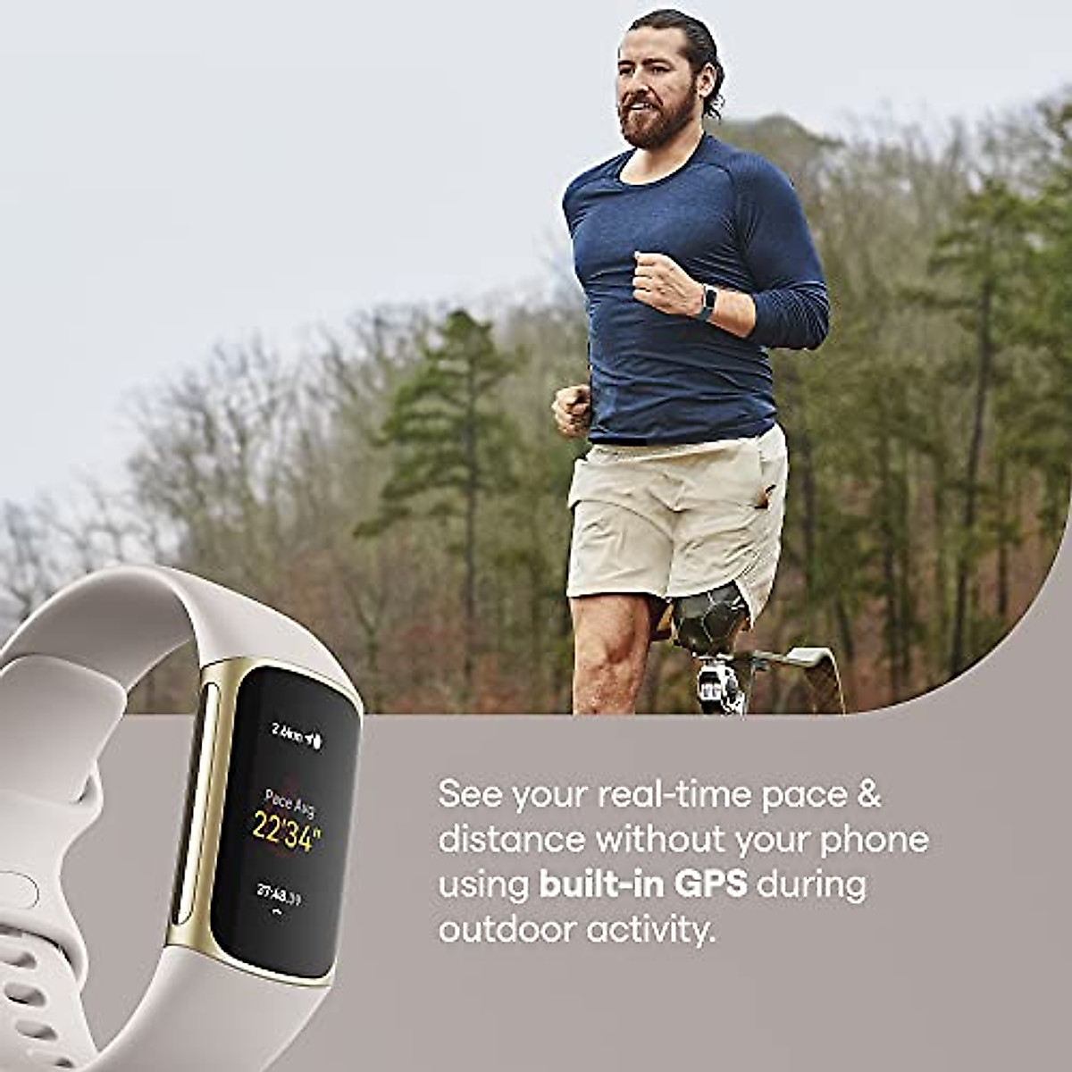 Fitbit Charge 5 Advanced Health & Fitness Tracker with Built-in GPS, Stress Management Tools, Sleep Tracking, 24/7 Heart Rate and More, Lunar White/Soft Gold, One Size (S &L Bands Included)