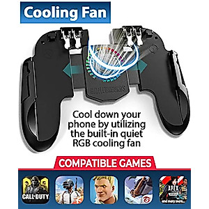 4 Trigger USB Mobile Game Controller with Cooling Fan Adjustable Stand for PUBG/Call of Duty/Fotnite [6 Finger Mode] GAMR+ L1R1 L2R2 Gaming Grip Gamepad