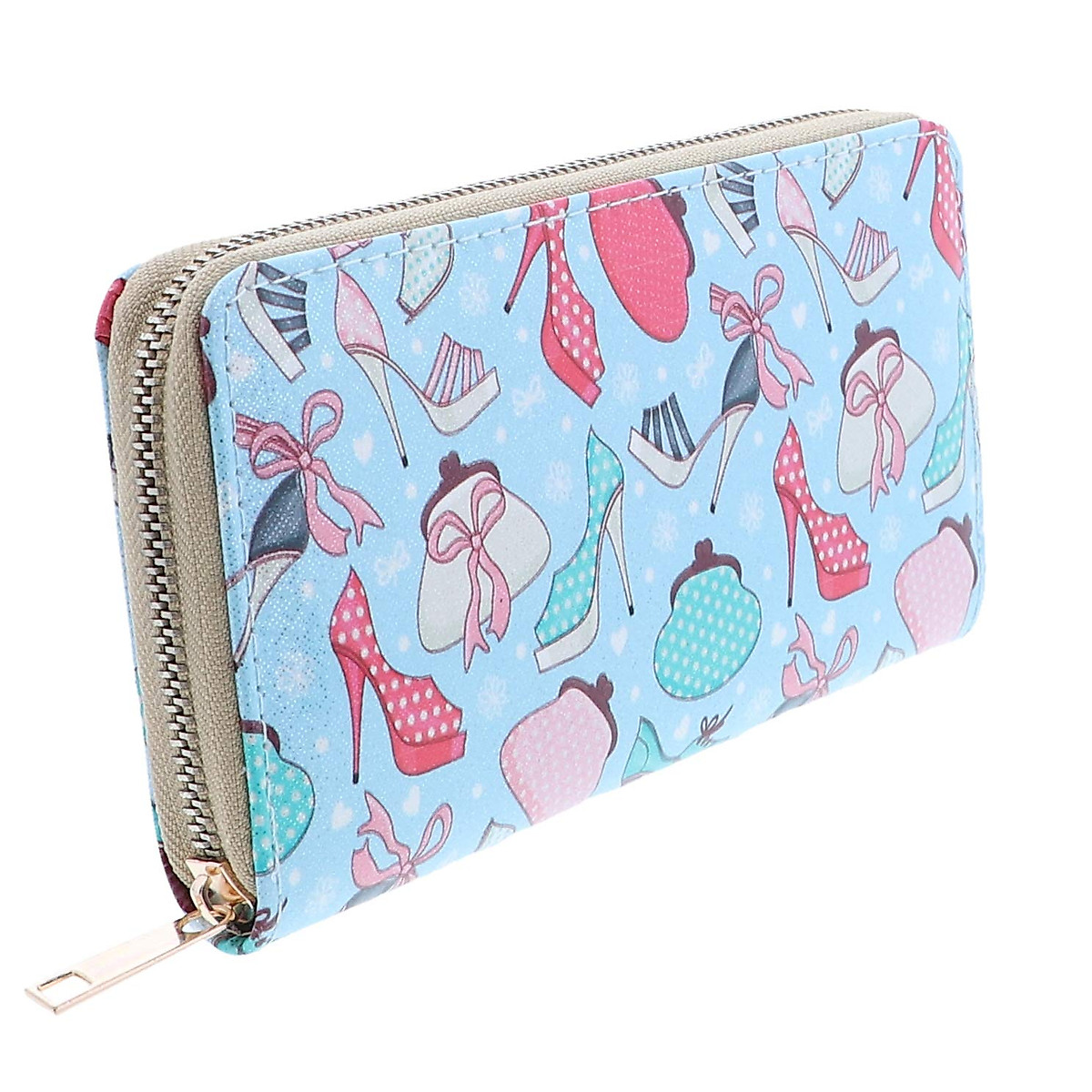 Printed Sparkly Design Patterned Zippered Wallet-Cosmetic Light Blue