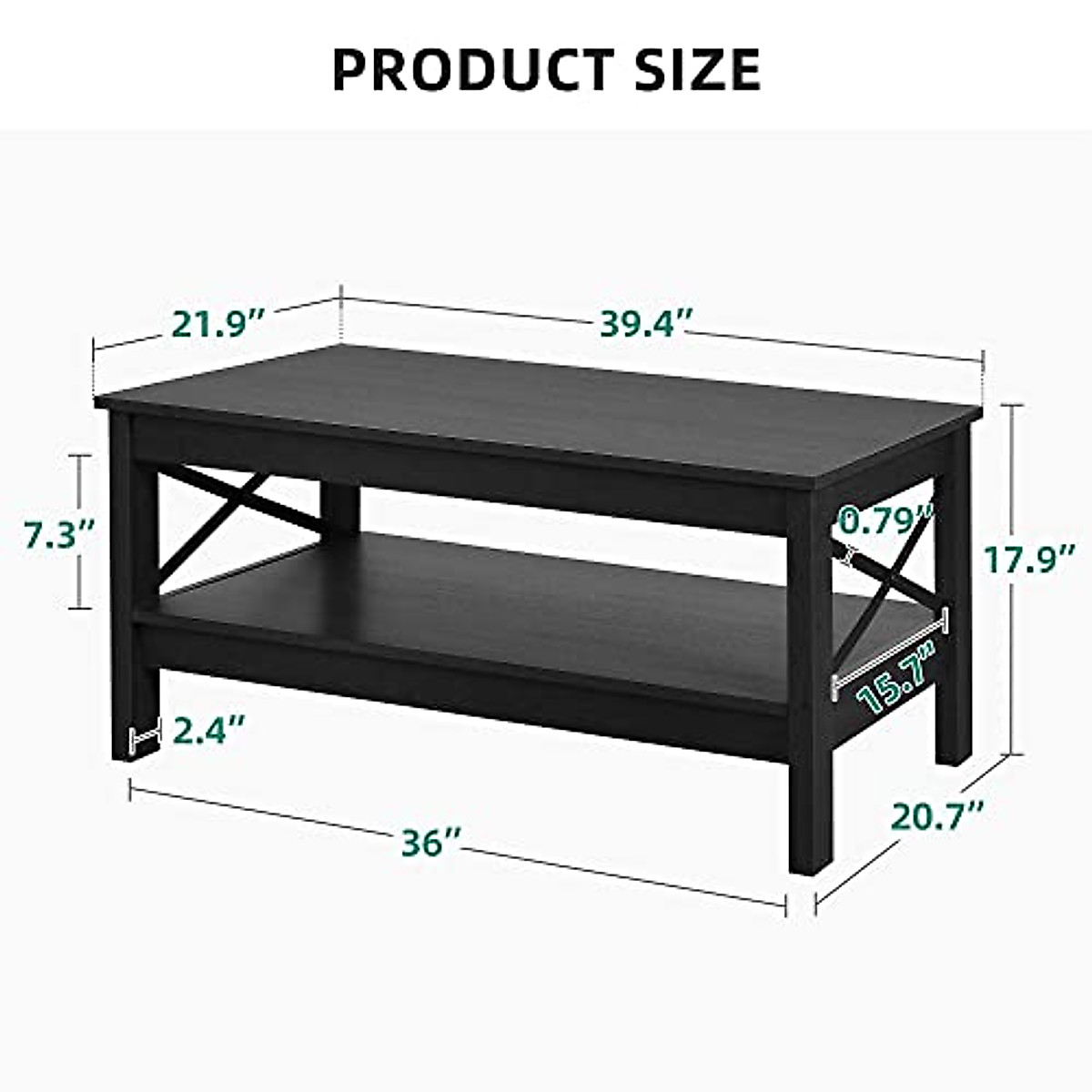 YITAHOME Coffee Table for Living Room,Modern Farmhouse Coffee Table with Storage,2-Tier Center Table for Living Room Wood Living Room Table Accent Cocktail with Sturdy Frame,Black