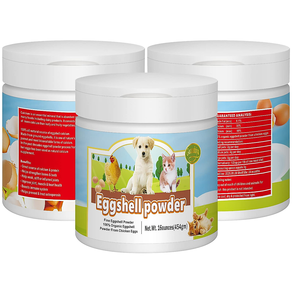 Eggshell Powder Calcium Supplement for Dogs and Cats(16 oz), Great for Osteoporosis & Labor Whelping, Safe Alternative to Bone Meal Powder, Improves Bones, Nourishes Joints, Supports Healthy Teeth