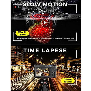 4K Digital Camera, Autofocus 48MP Vlogging Camera for YouTube with Flip Screen Cameras for Photography with Batteries, Fill Light, Mini Tripod Accessories