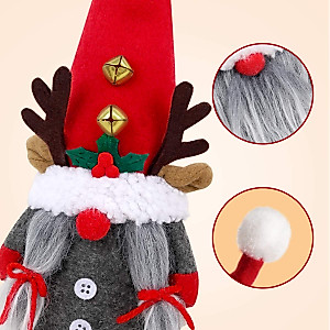D-FantiX 2Pack Reindeer Christmas Gnomes Plush with Bell, Handmade Swedish Tomte Santa Scandinavian Figurine Nordic Plush Elf Doll Gnome Ornaments Gnomes Christmas Decorations Home Decor Gifts