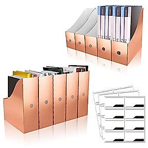 ANSSDO 12 Pack Rose Gold Magazine Holders, Premium Magazine File Holder for Desk, Foldable Cardboard File Folder Organizer as Book Bins Folder Holder for Office or School