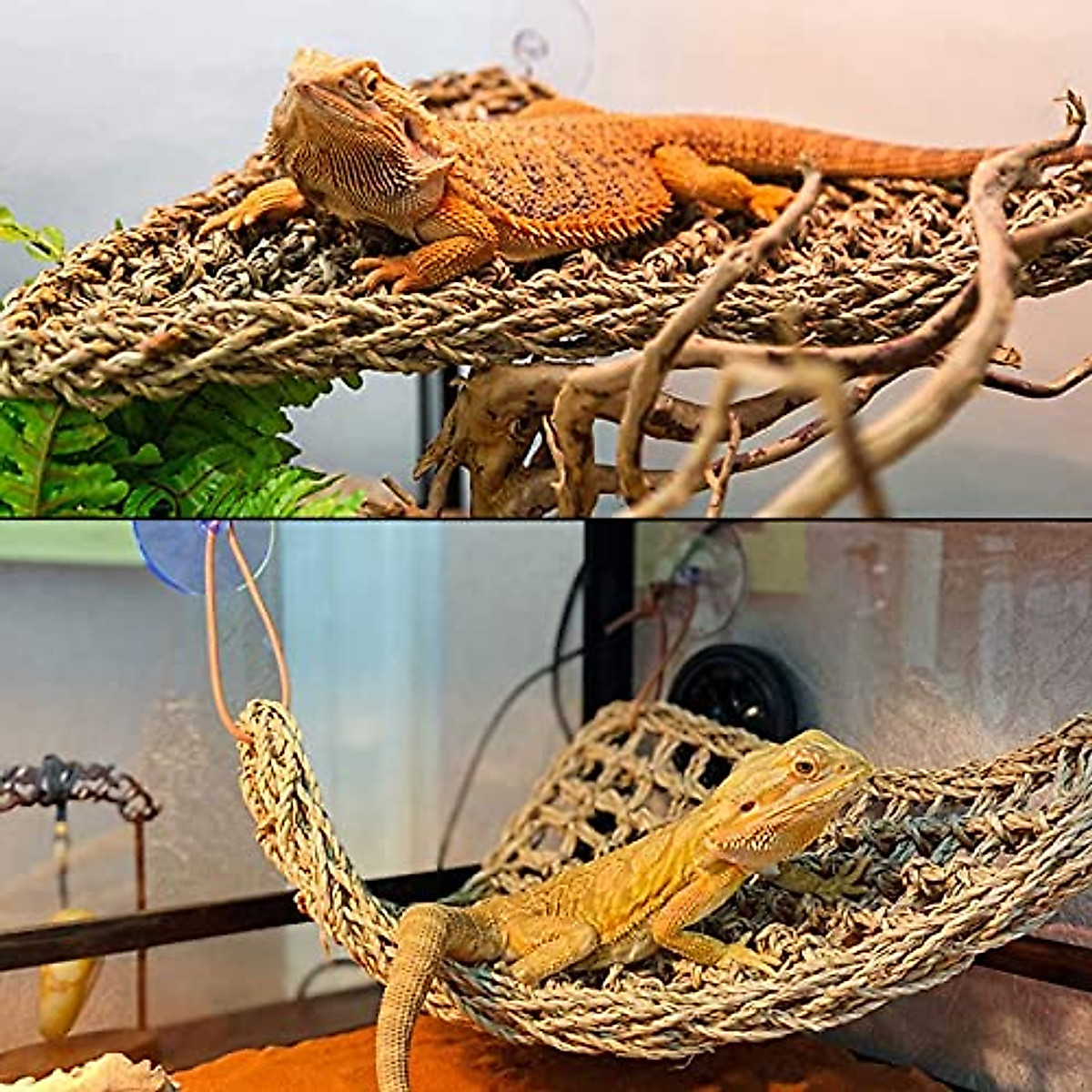 Hamiledyi Large Reptile Hideout Wood Bridge Ladder Hiding Hut Bearded Dragon Hammock Lizards Habitat Decor Climbing Accessories Tortoise Hide Cave Toy for Gecko Snake Chameleon Gecko Iguana
