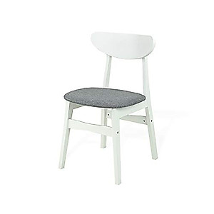 Wickerix Dining Room Set of 2 Yumiko Chairs and Square Dining Table Kitchen Modern Solid Wood w/Padded Seat, White Color with Light Gray Cushion