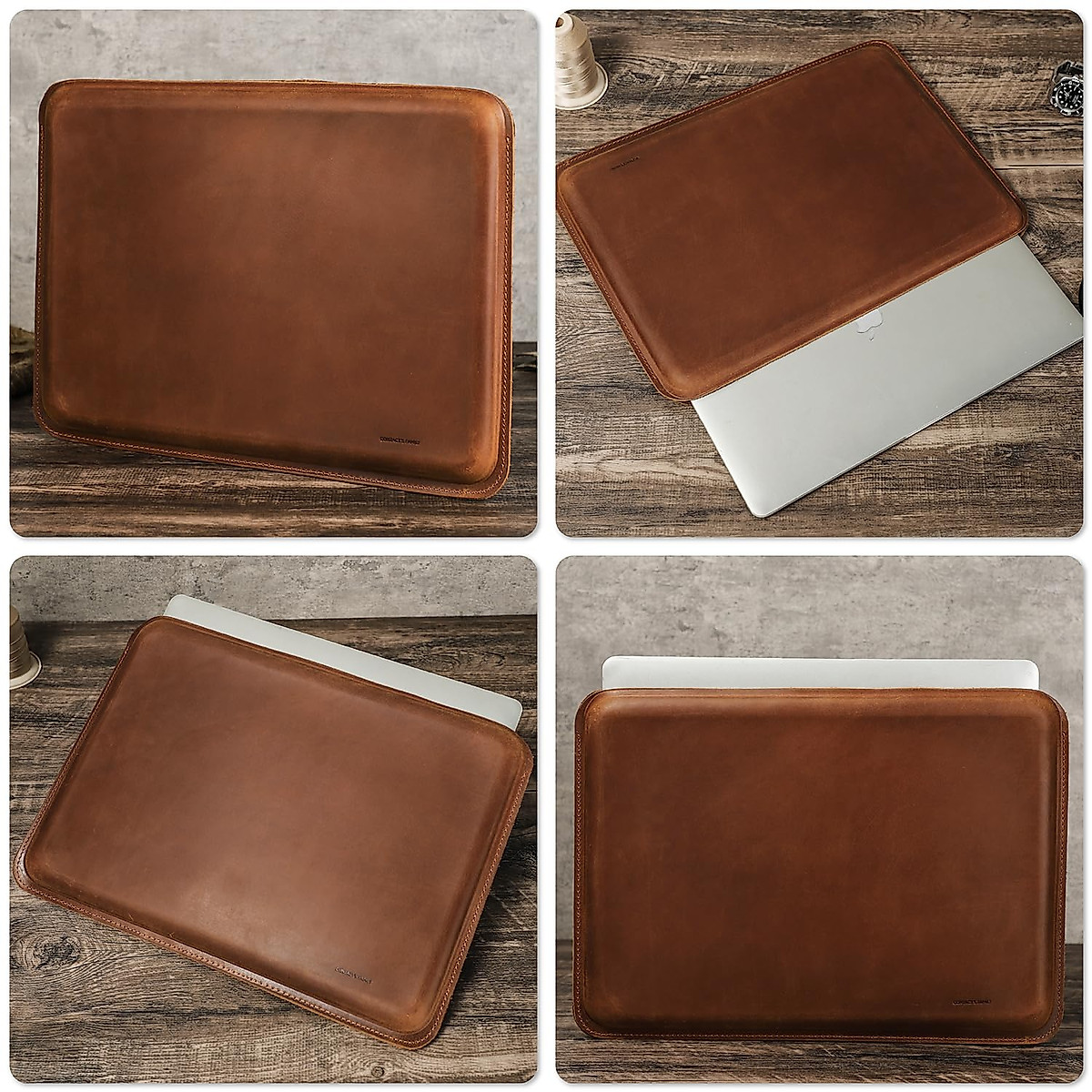 CataPurus Top Grain Leather 16.2" Slim PC Sleeve Case, Solid Vintage Design, Handmade, Compatible with MacBook Pro 16.2" A2485 M1 Max 15" Touch Bar A2141 A1707 Pro 16" Touch ID A1990, Brown 16.2 Inch