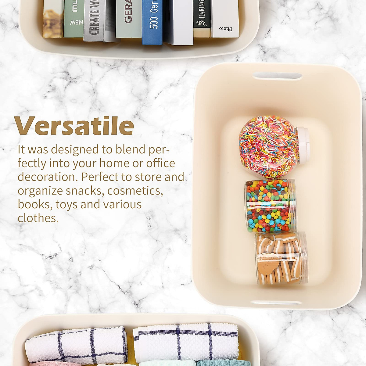 Plastic Storage Bins 10 Pcs White Storage Bin Pantry Organizer Bins Small Storage Baskets Storage Containers for Home Kitchen (14 x 10.5 x 6.4 Inch)