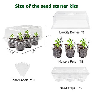 MIXC Seed Starter Tray 3 Packs Seed Starter Kits with 18 Pcs 4 inch Nurserty Pots Transparent Seed Tray with Humidity Dome and 10Pcs Plant Labels Greenhouse Germination Kit for Seeds Growing Starting