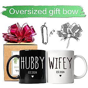 FALJIOK 11oz Coffee Mug Set EST 2024 Wifey & Hubby, Unique Coffee Mug Couples Sets Gift for Engagement Wedding Newly-Married Anniversary, Anniversary Present for Mother Father Grandparent