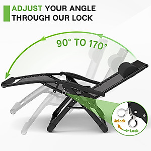 ZENPETIO Oversized Zero Gravity Chair, 33In XXL Zero Gravity Recliner Lounge Chair, Anti Gravity Chair for Indoor and Outdoor, Reclining Camping Chair for Lawn and Patio w/Cushion and Footrest, 500LBS