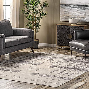nuLOOM Ariana Machine Washable Abstract Area Rug, 5' x 8', Light Grey, Rectangular