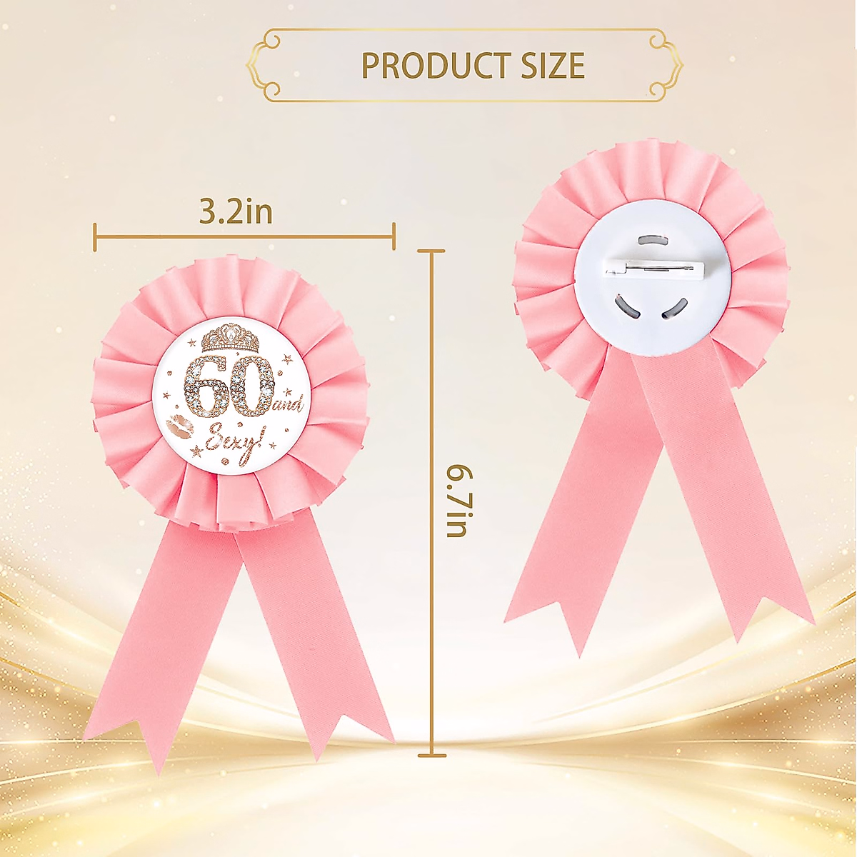 60 and Sexy Tinplate Badge Pin, It's My 60th Birthday Button Pin, Happy 60th Birthday Pink Rosette Badge Pin for Women, Brooch Buttons for Sixty Years Old Birthday Party