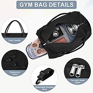 Gym Bag for Women Men with Shoes Compartment Sports Duffle Bag Personal item travel Duffel Bags Tote Bag Small Carry on Weekender Overnight Bag Workout Dance Bag Hospital Holdalls Black