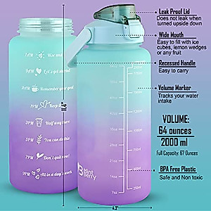 Mint Berry Half Gallon Water Bottle with Time Marker - 64 oz Water Bottle with Straw - Big Water Bottle - Large Water Bottle (Blue Purple Gradient)