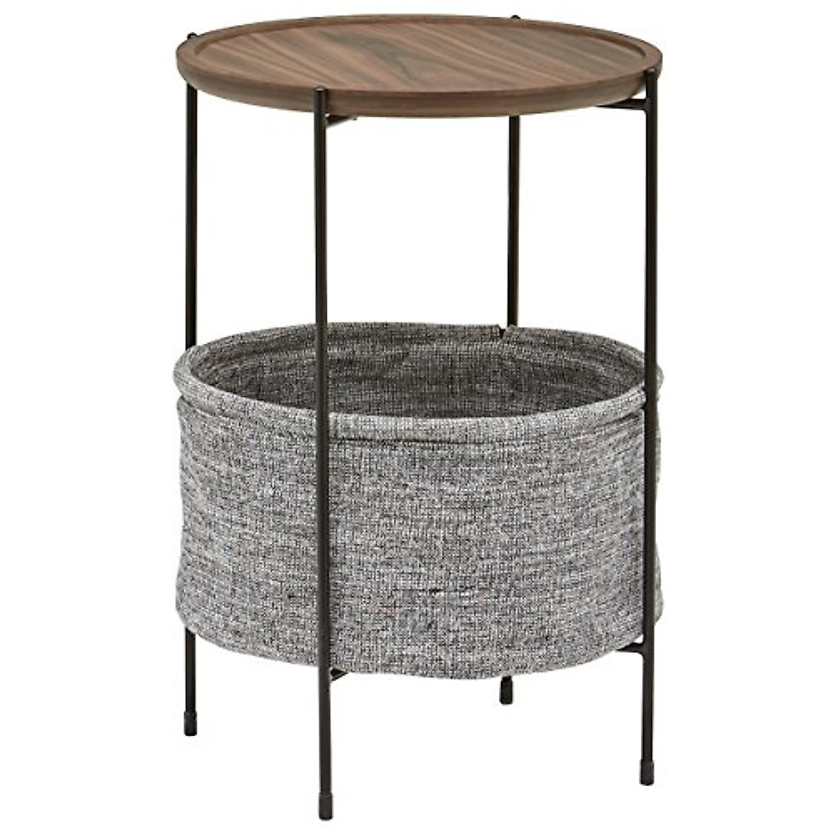 Amazon Brand – Rivet Meeks Round Side Table with Fabric Storage Basket, 24"H, Walnut and Grey