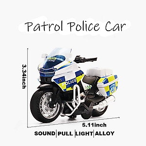 Gilumza Pull Back Motorcycle Toys, Tiny Gift with Music Lighting, Police Motorcycles Toy for Boys Kids Age 3 4 5 6 7 8 Year Old (White)