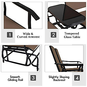 UYSB Outdoor 2 Person Patio Double Chair Rocking Brown Chair Rocking Chair Rocker Chair Rocker Camp Chair Rocker Recliner Rocking Camp Chair Rocking Chairs Outdoor Rocking Chair