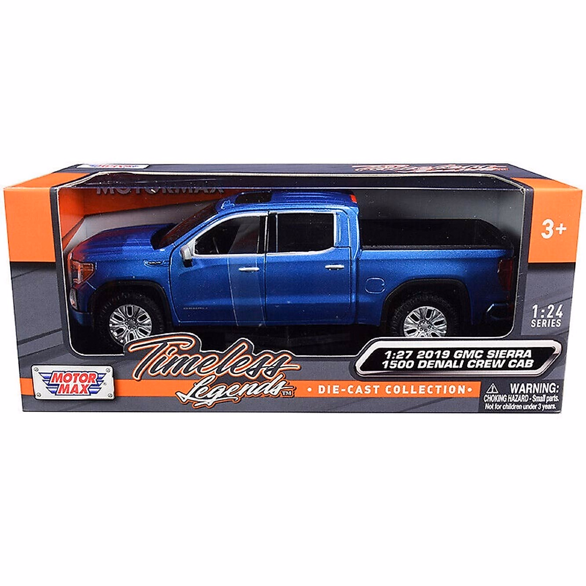 Motormax 2019 GMC Sierra 1500 Denali Crew Cab Pickup Truck Metallic Blue 1/24-1/27 Diecast Model Car 79362, Toys for Kids and Adults