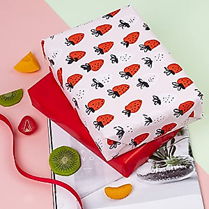 WRAPAHOLIC Reversible Wrapping Paper - Mini Roll - 17 Inch X 33 Feet - Sweet Strawberry Design, Perfect for Birthday, Holiday, Wedding, Baby Shower