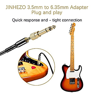 JINHEZO 1/4 to 3.5mm Adapter Headphone Jack, 6.35mm Male to 3.5mm Female Stereo Audio Jack Adapter for Aux Cable, Guitar Amplifier, Headphone, 6 Pack Golden