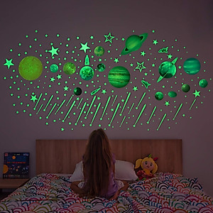 Glow in the Dark Stars and Planets for Ceiling – 303 Solar System Wall Stickers Room Decor, Outer Space Decals, Glowing 14 Planets 1 Moon 4 Rockets 24 Shooting Star 260 Stars Kids Boys Room Decoration