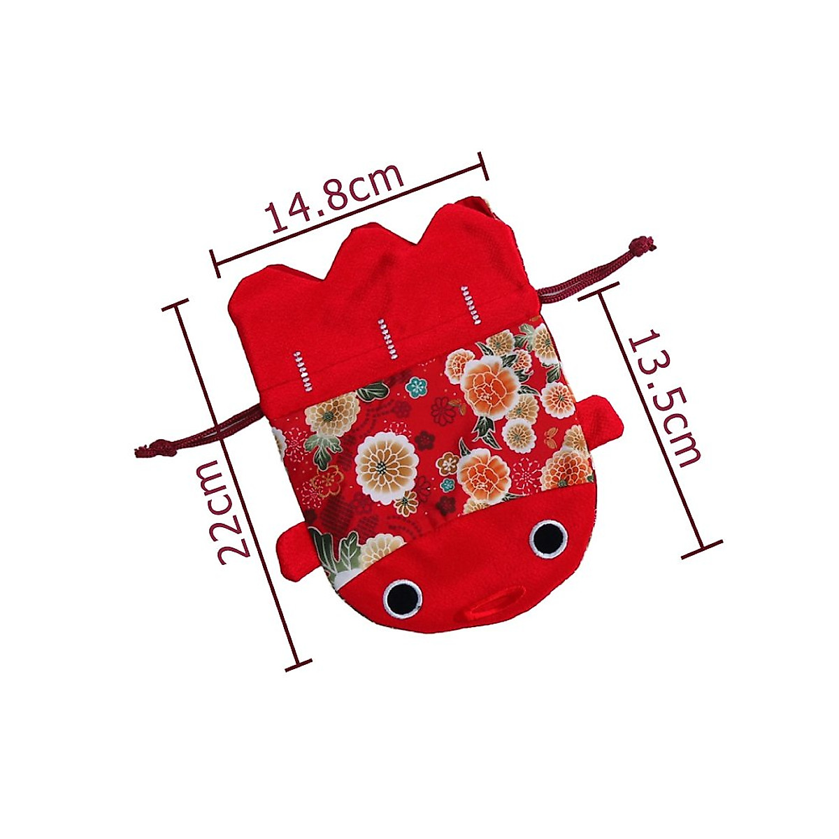 BARbee Red Japanese Chirimen & Kimono Print Fabric Goldfish Drawstring Pouch Coin Dice Purse Cosmetic Jewelry Key Travel Storage Bag Valentine's Day Gift Christmas Gift (Large)