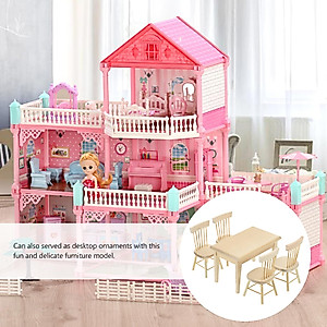 Dollhouse Miniature Dining Table Chair Wooden Furniture Set Miniature Figurines for Kids Decor Ornament Dark Red