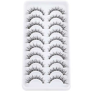 Lashes Natural Look Wispy Eyelashes Clear Band Lashes Cluster Short Mink Fluffy Fox Eye 15mm Lash Extensions Cat Eye False Eyelashes Pack, 10 Pairs, Not Fall Apart