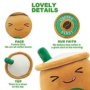 Ditucu Cute Coffee Cafe Cup Boba Plush Kawaii Bubble Plushie Milk Tea Pillow Soft Stuffed Animals Toys Gifts for Kids Brown 13.7 inch