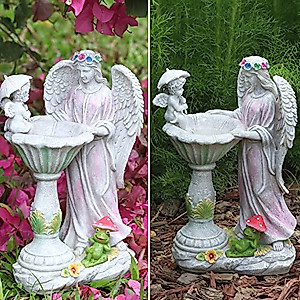 Voveexy Angel Garden Statue, Solar Garden Figurine with Color Changing Light Outdoor Décor Resin Frog Sculpture Lawn Ornament Waterproof Yard Art for Patio Lawn Yard Housewarming Garden Gift