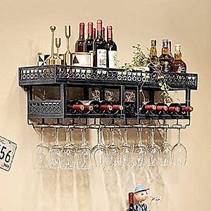 Industrial Wine Rack Cabinet Upside Down Wine Glass Bar Glass Rack Hanging Wall Wine Rack Include Wall-Mounted Wine Rack Wall Shelf 16-24 Wine Glasses Cases (39.4" x 11.8" x 11.8" Double Layer)