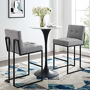 Modway Privy Stainless Steel Upholstered Fabric Bar Stool Set of 2, Black Light Gray
