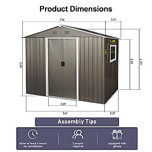 7.74' x 5.71'Outdoor Storage Shed, Steel Tool Shed with Window Floor Frame, Garden Shed Metal Outdoor Storage Clearance for Backyard Patio Lawn (Grey-with Window)