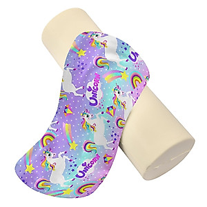 innewgogo Rainbow Unicorn Hearts Stars Cervical Neck Roll Pillow for Pain Relief Memory Foam Neck Pillow with Removable Washable Cover Wedge Pillow for Plane Car Couch Sleeping Travel Office Bed
