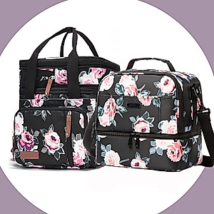 MOV COMPRA Movcompra Lunch Bag Women Flower Insulated Lunch Box for Work Double Deck Lunch Bag for Women