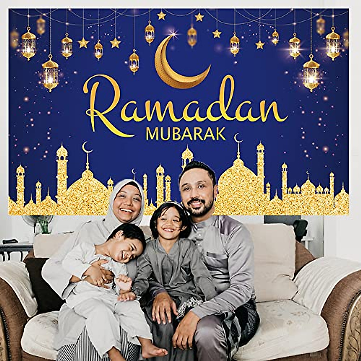 Ramadan Mubarak Decorations Ramadan Mubarak Backdrop Banner Fabric Ramadan Kareem Sign Background for Muslim Ramadan Party Decorations