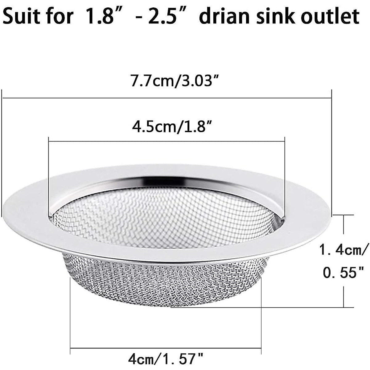 Generic 2 Pack Kitchen Sink Strainer, Stainless Steel Mesh Drainage Strainer, 7.5cm Drainage Strainer, Bathroom Sink Stopper, Hair Receiver for Kitchen Sink, Bathroom, Washbasin
