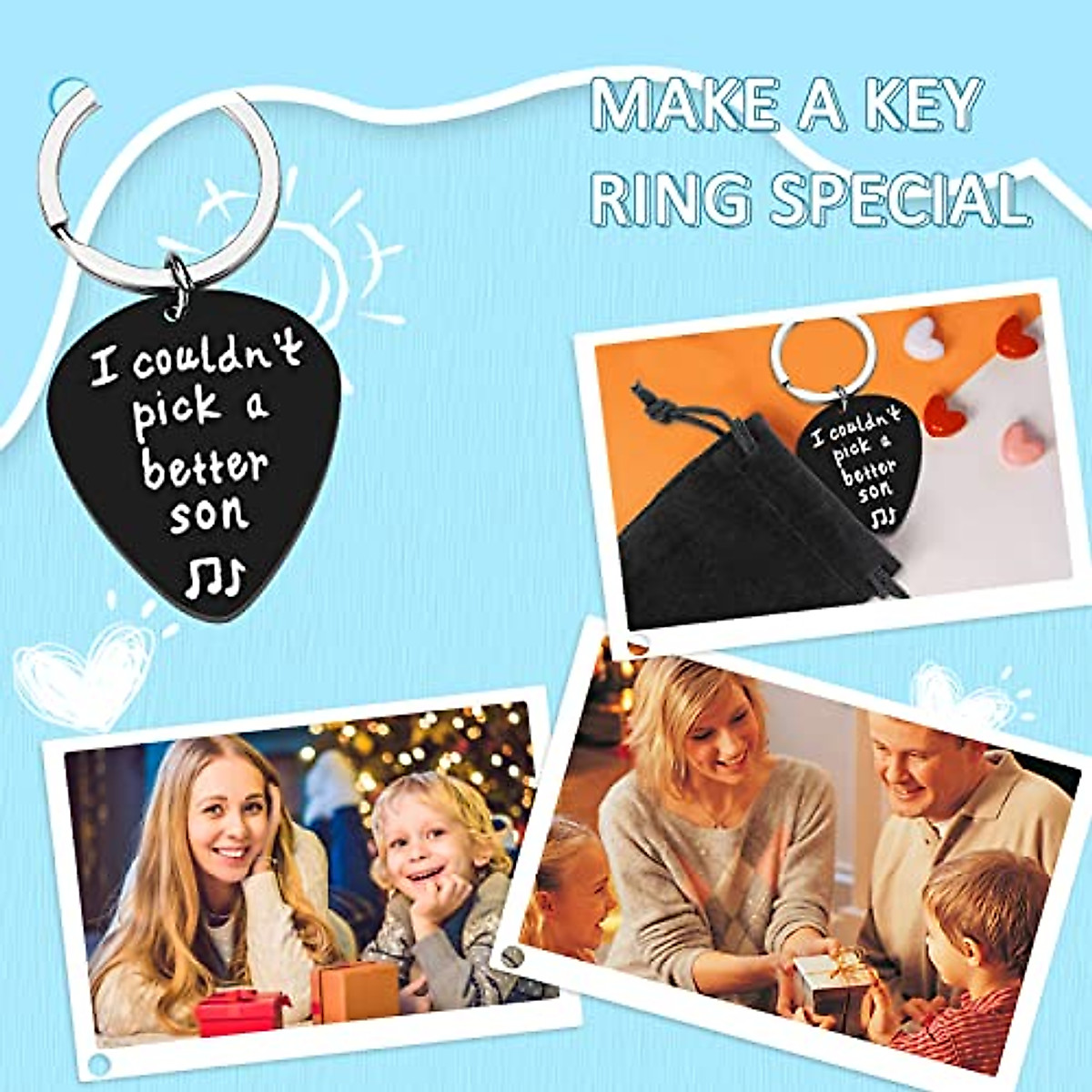 Guitar Pick Son Keychain Gift from Mom Dad I couldn’t Pick a Better Son Keychain Cute Funny Mini Adult Key Ring Special Engraved Charm Pendent Men Present for Birthday Christmas Gift
