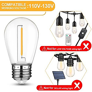 Mlambert LED String Light Bulbs, Shatterproof Outdoor String S14 Replacement Light Bulbs, Waterproof 1W LED Edison Bulbs Equal to 11W Incandescent, 2700K Warm White, E26 Bulb, 15 Pack, Not Solar Bulbs