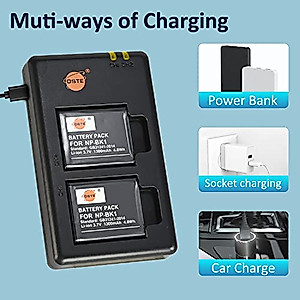 DSTE 2PCS NP-BK1(1300mAh/3.7V) Battery Charger Set Compatible for Sony Bloggie MHS-CM5,MHS-PM5,Cyber-Shot DSC-S750,DSC-S780,DSC-S850,DSC-S950,DSC-S980,DSC-W180,DSC-W190,DSC-W370,Webbie MHS-PM1 Camera