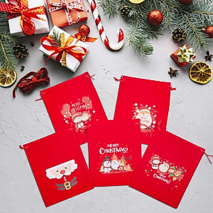 AllWenTo Christmas Gift Bags 5pcs of Flannel Small Bag with Drawstring Medium Size Good for Xmas Party Favors