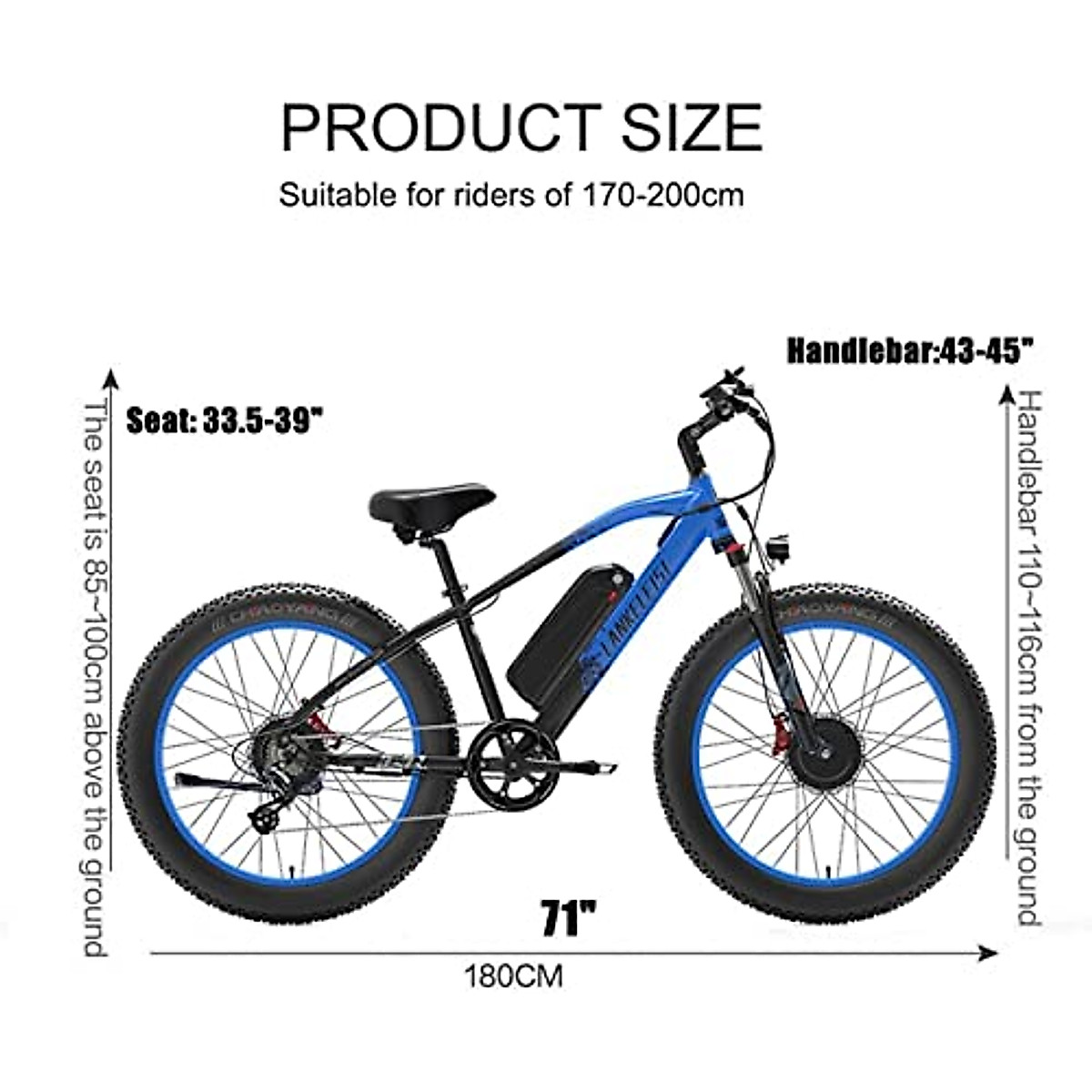 iRonsnow LANKELEISI Newest Dual Motors MTB, Shimano 7 Speed E-Bike Hydraulic Disc Brake, 90-100NM 20AH 2000W 26" Fat Tire Electric Bike 35MPH, Electric Bicycle for Adults (Blue/Black)