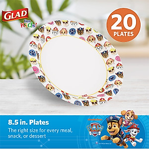 Glad for Kids Paw Patrol Emoji Paper Plates|Paw Patrol Plates for Kids|Heavy Duty Disposable Paper Plates for All Occasions|Paw Patrol Emojis 8.5" Round Plates 20ct|Kids Plates, Disposable Plates