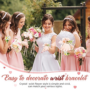 Henoyso 24 Pcs Wrist Corsage Bracelet for Wedding Rhinestone Elastic Bracelet DIY Flower Holder Design Accessories Prom Ceremony Anniversary Bridal Shower Party Accessories(Silver)