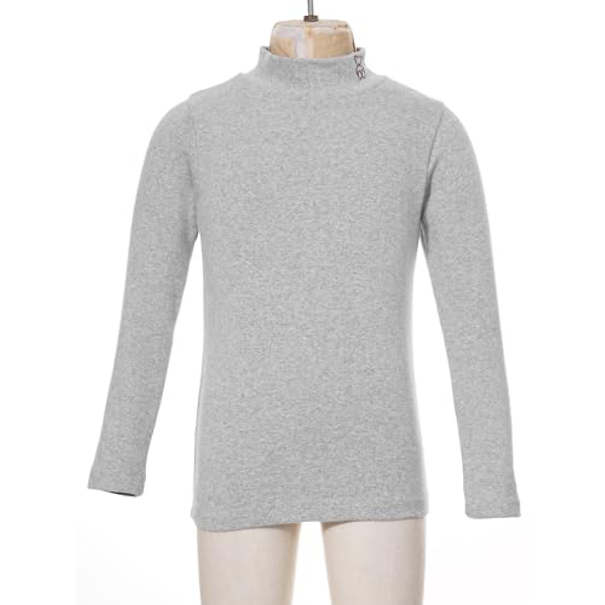 FEESHOW Kids Boys Girls Turtleneck T-Shirt Thermal Underwear Top Unisex Children Warm Long Sleeve Blouse Undershirt Gray 9-10 Years