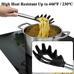 Silicone Cooking Spoons, Large Heat Resistant Silicone Pasta Slotted Spoon Solid Spoon for Nonstick Cookware, BPA Free Black Silicone Kitchen Spoons Dishwasher Safe for Cooking Mixing Serving, 3 Pack