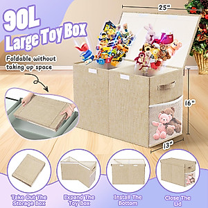 Large Toy Box, Collapsible Storage Bins with Lids, Toy Storage Organizer Toddler Bin Boxes for Kids Boys Girls, 25"x13"x16"Toy Chest Bin Box Baskets for Nursery, Living Room, Playroom, Bedroom, Beige