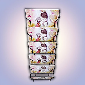 FixtureDisplays® Horizontal Wall Mounting 6 Pockets 6 X 4 Greeting Card Post Card Rack 6.7 X 2 X 21.3 11714-6*4-Black-NF